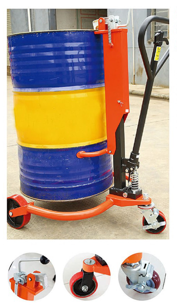 Hydraulic buckle oil drum handling vehicle